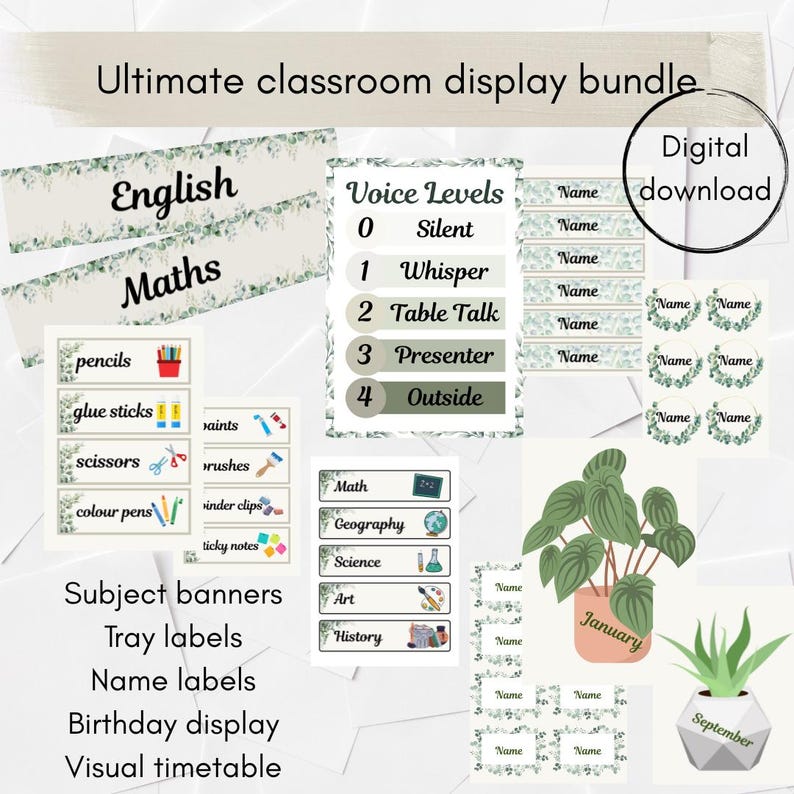 Editable Classroom Decor Bundle: Subject Banners, Labels, Visual ...