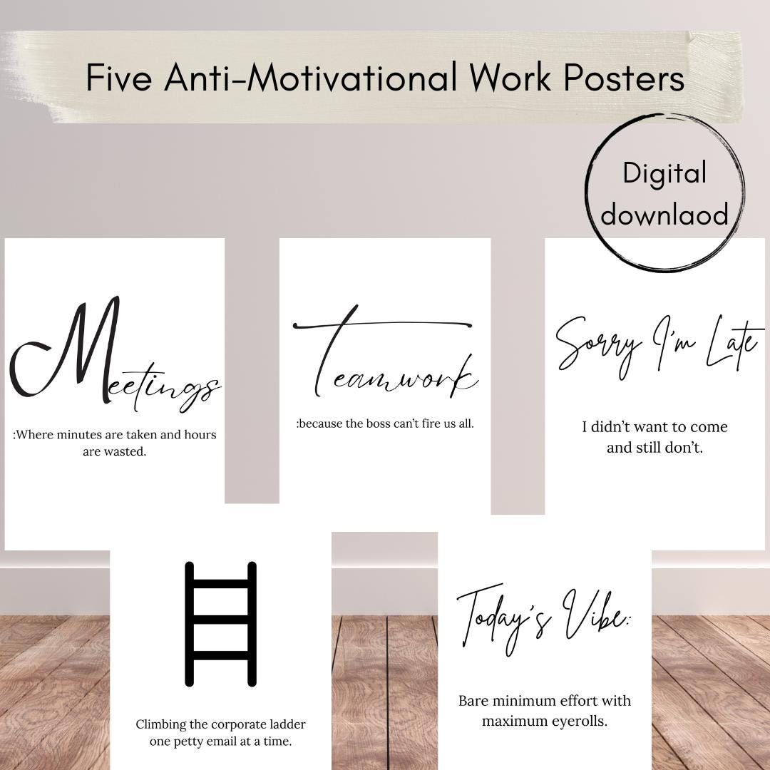 Funny Work Posters | Set of 5 Anti-motivational Prints | Office Wall ...
