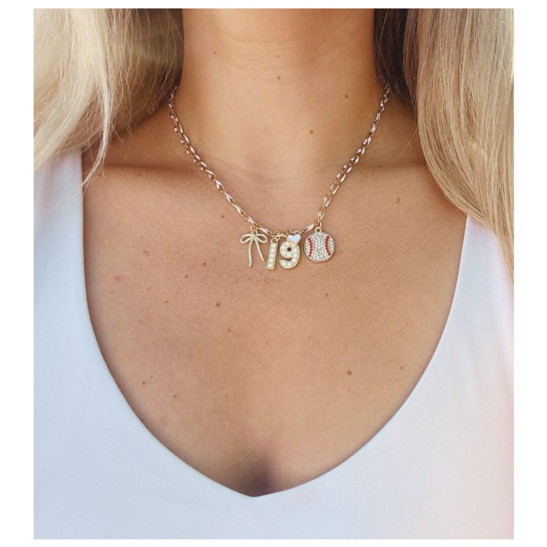 Baseball Charm Necklace-white-custom Number - Etsy