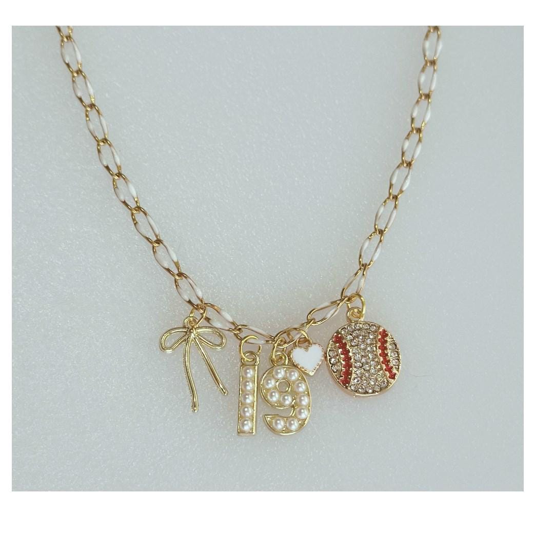 Baseball Charm Necklace-white-custom Number - Etsy