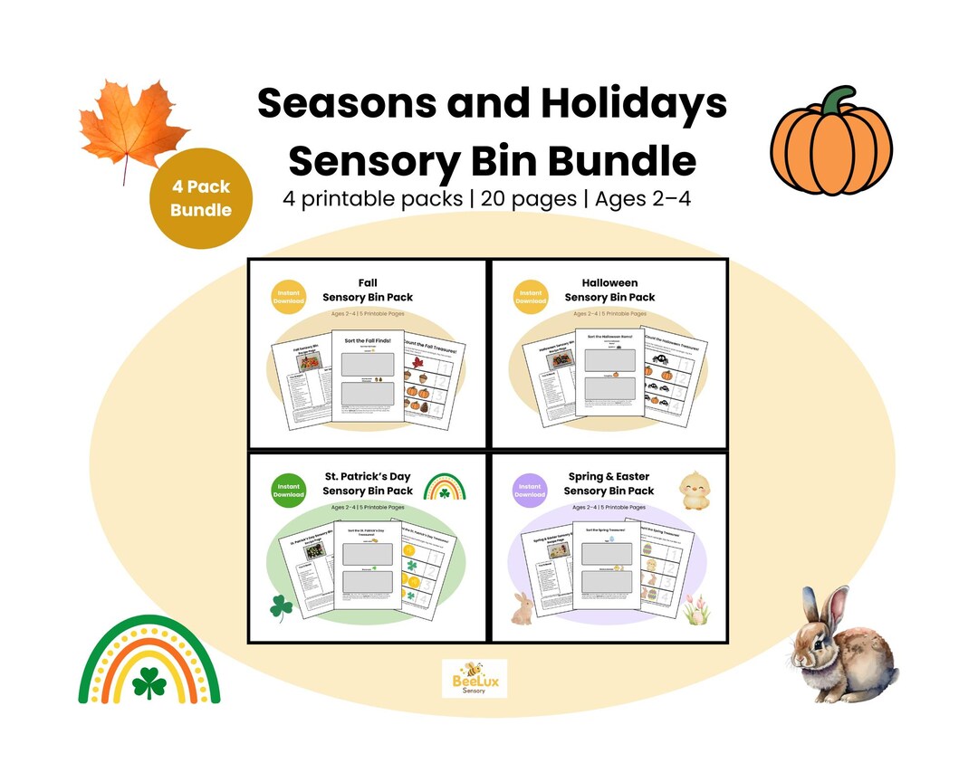 Seasons and Holidays Sensory Bin Bundle for Toddlers and Preschool | 4 ...