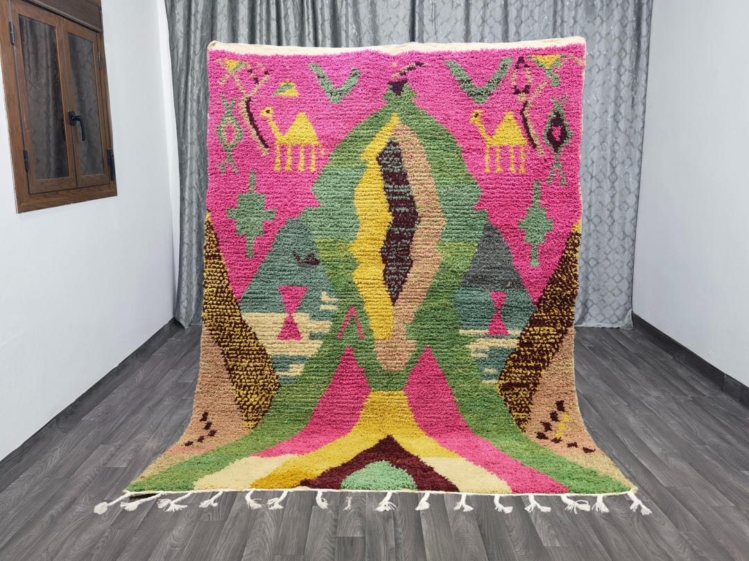Pink and Green Rug - Authentic Beniourain Rug -custom Pink and Green ...