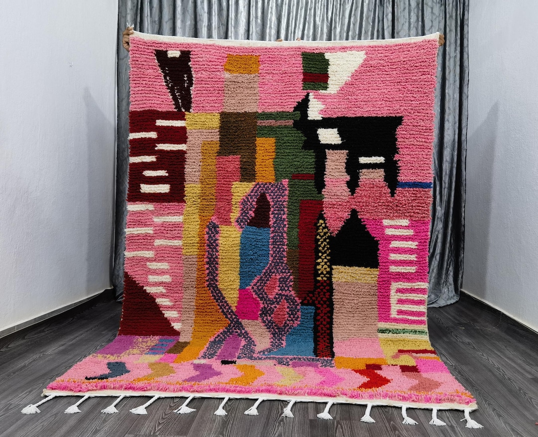 Gorgeous Pink Moroccan Rug - Morrocan Area Wool Rugs - Handmade Beni ...