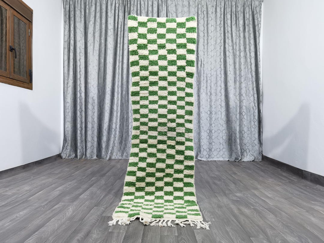 Olive Green and White Checkered Rug - Checkerboard Runner - Living Room ...