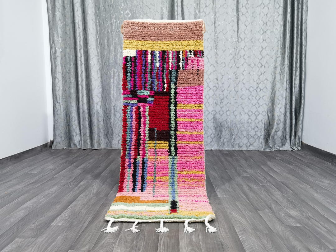 UNIQUE PINK Entryway Runner Rug -custom Cut Pink Carpet -pink and Green ...