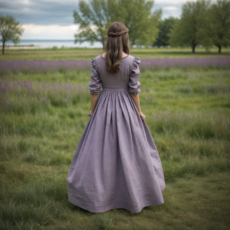 Rustic Lavender Cottagecore Dress Vintage Prairie-inspired Gown Button ...
