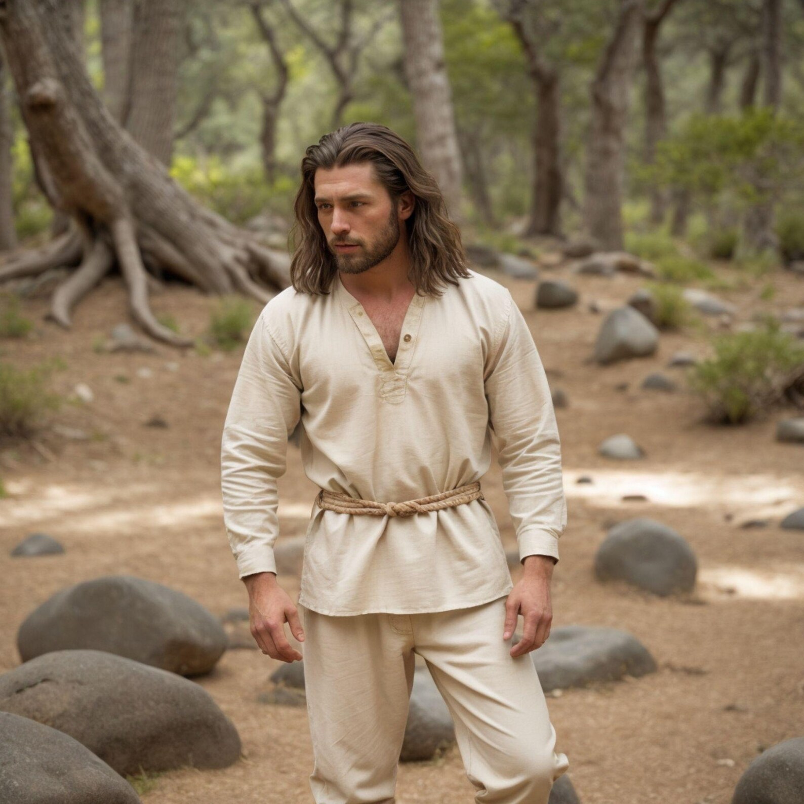 Viking Ren Faire Beige Men Tunic and Pants Costume Set | Medieval ...