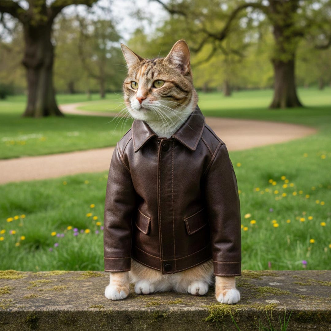 Brown Genuine Leather Cat Jacket | Button Front Weatherproof Dog Coat ...