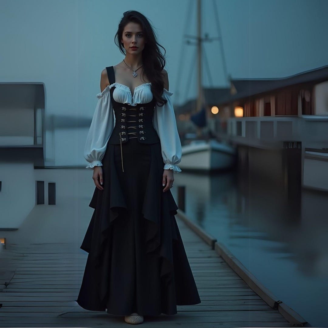 Gothic Women Pirate Renaissance Dress | Gothic Medieval Gown With ...