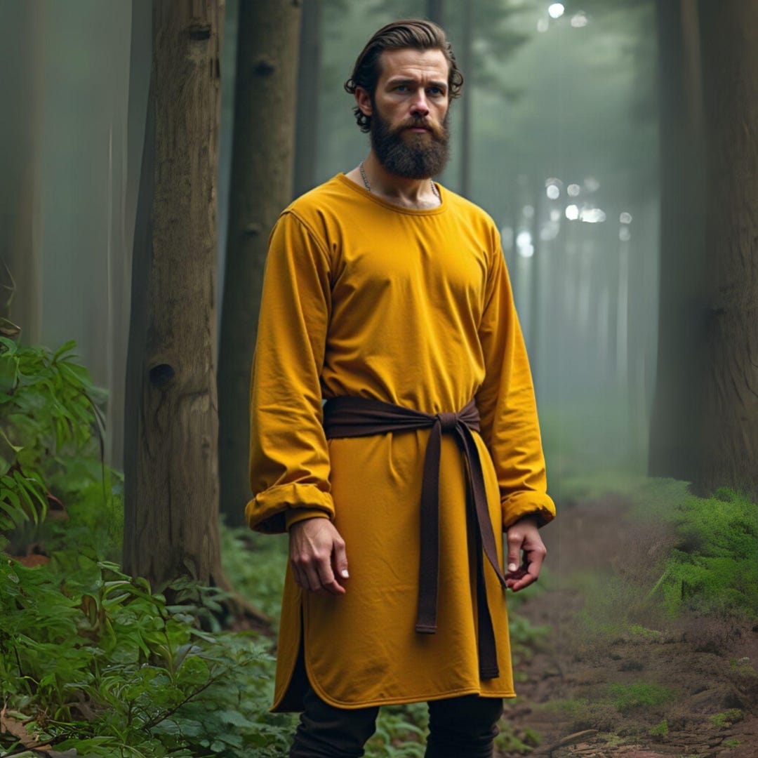 Bright Yellow Sun Shade Medieval Viking Tunic | Long-sleeve Renaissance ...