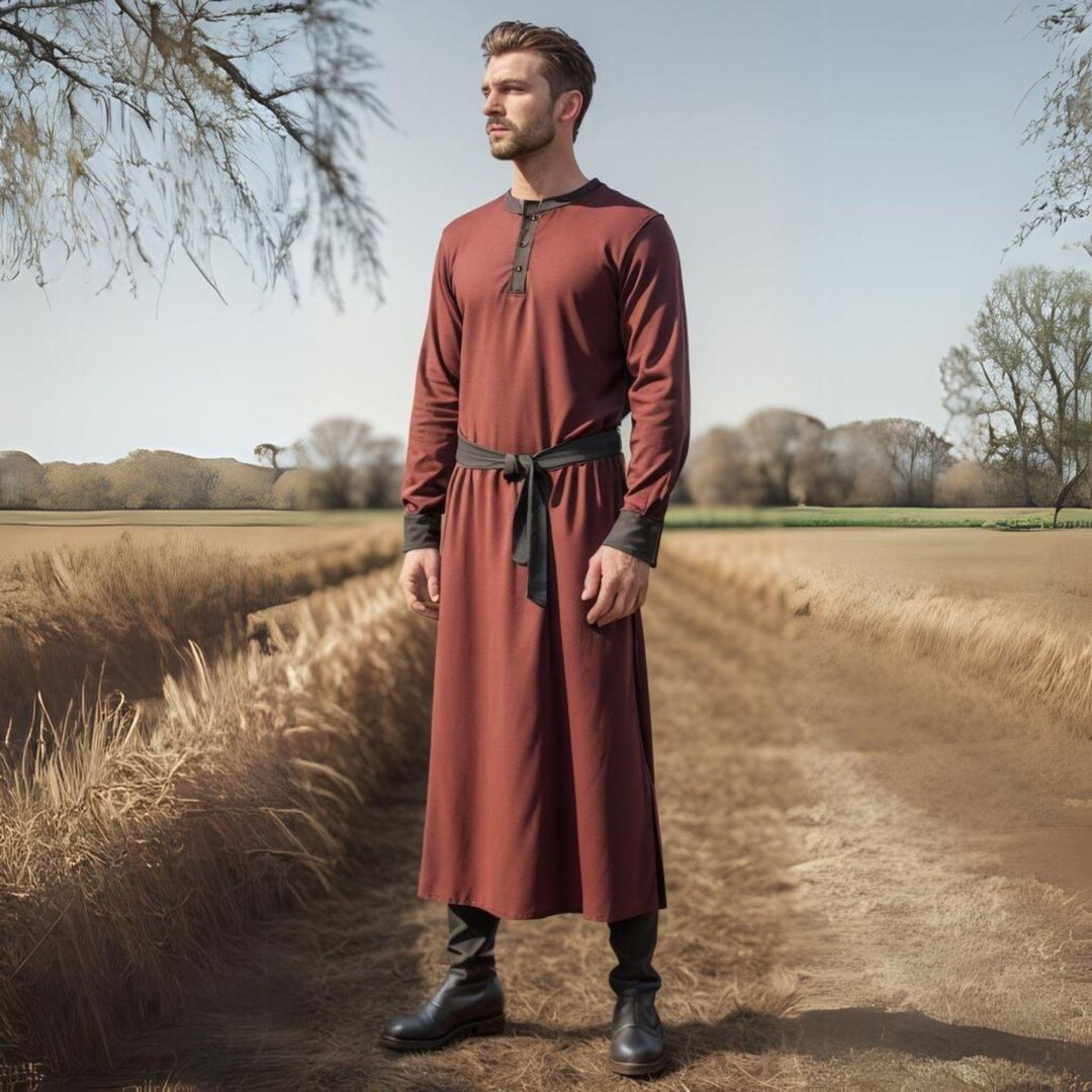 Ancient Men Medieval Tunic | Viking Belted Long Dress | Traditional ...