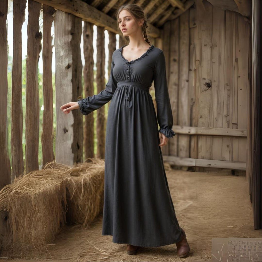 Dark Vintage Cottagecore Maxi Dress | Victorian Ren Fair Long Sleeve ...