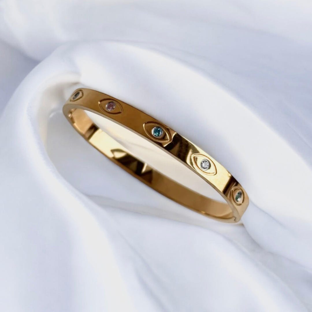 18K Gold Plated Evil Eye Bangle Timeless Protection Jewellery , Free ...