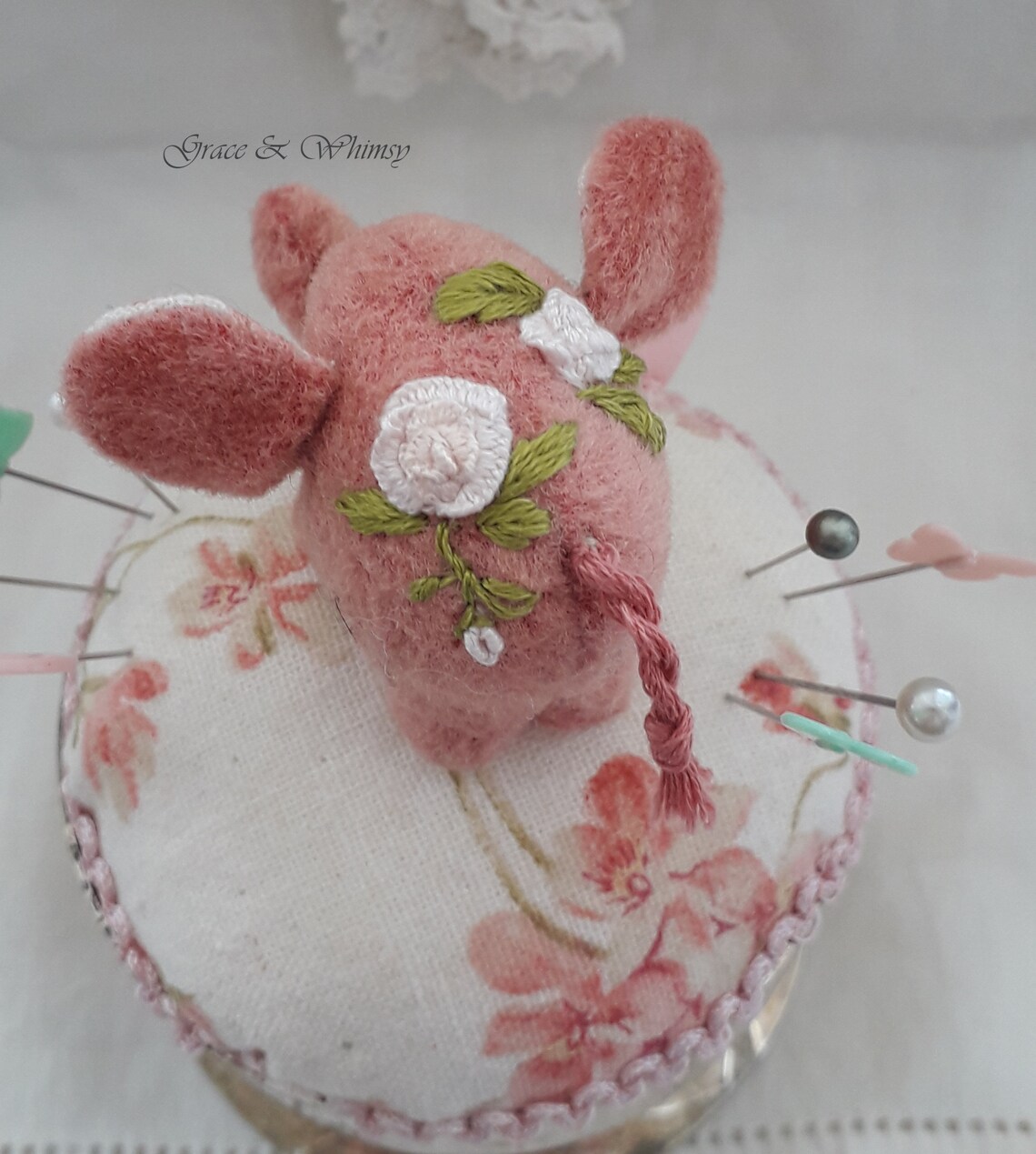 Pincushion in Vintage Cup Trimmed With Tiny Elephant - Etsy