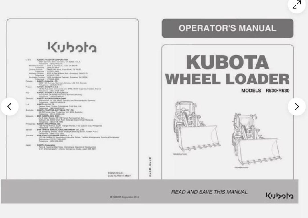 Kubota R530 R630 Wheel Loader Operators Maintenance Manual - Etsy