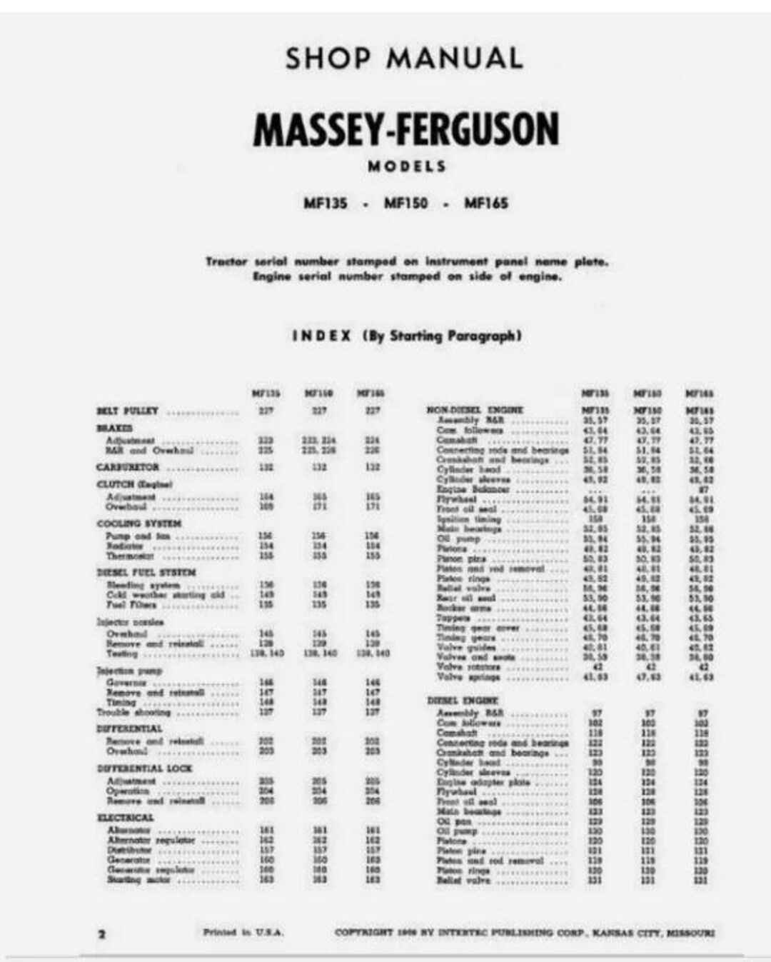Massey Ferguson 135 150 165 TMM Workshop Manual - Etsy