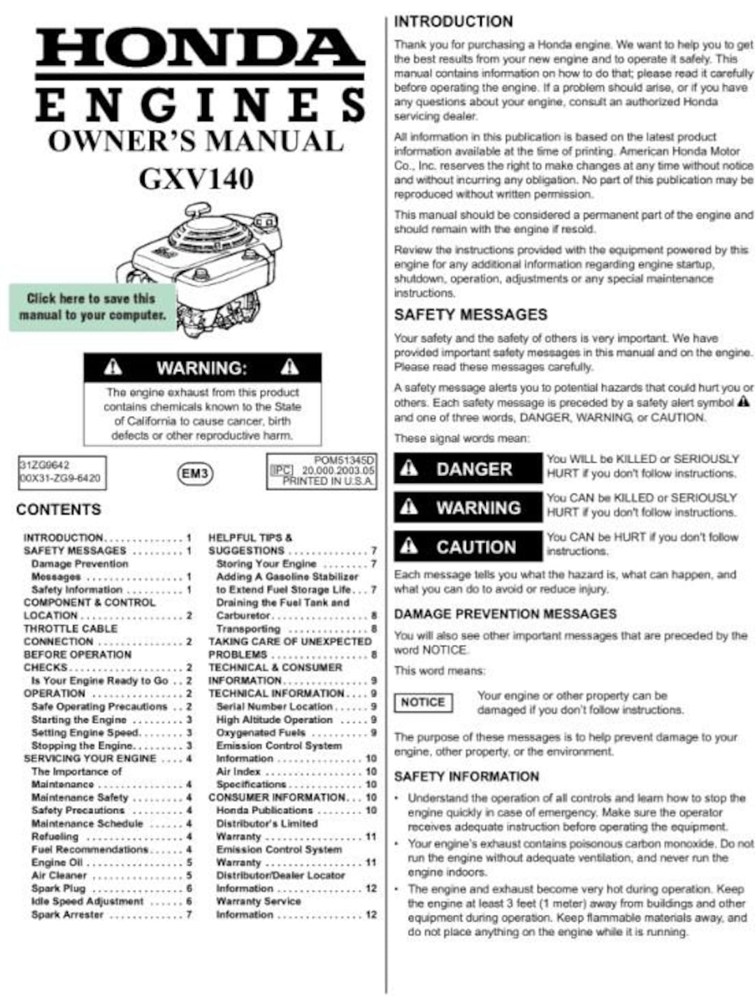 Honda GXV Series Engines Manuals - Etsy