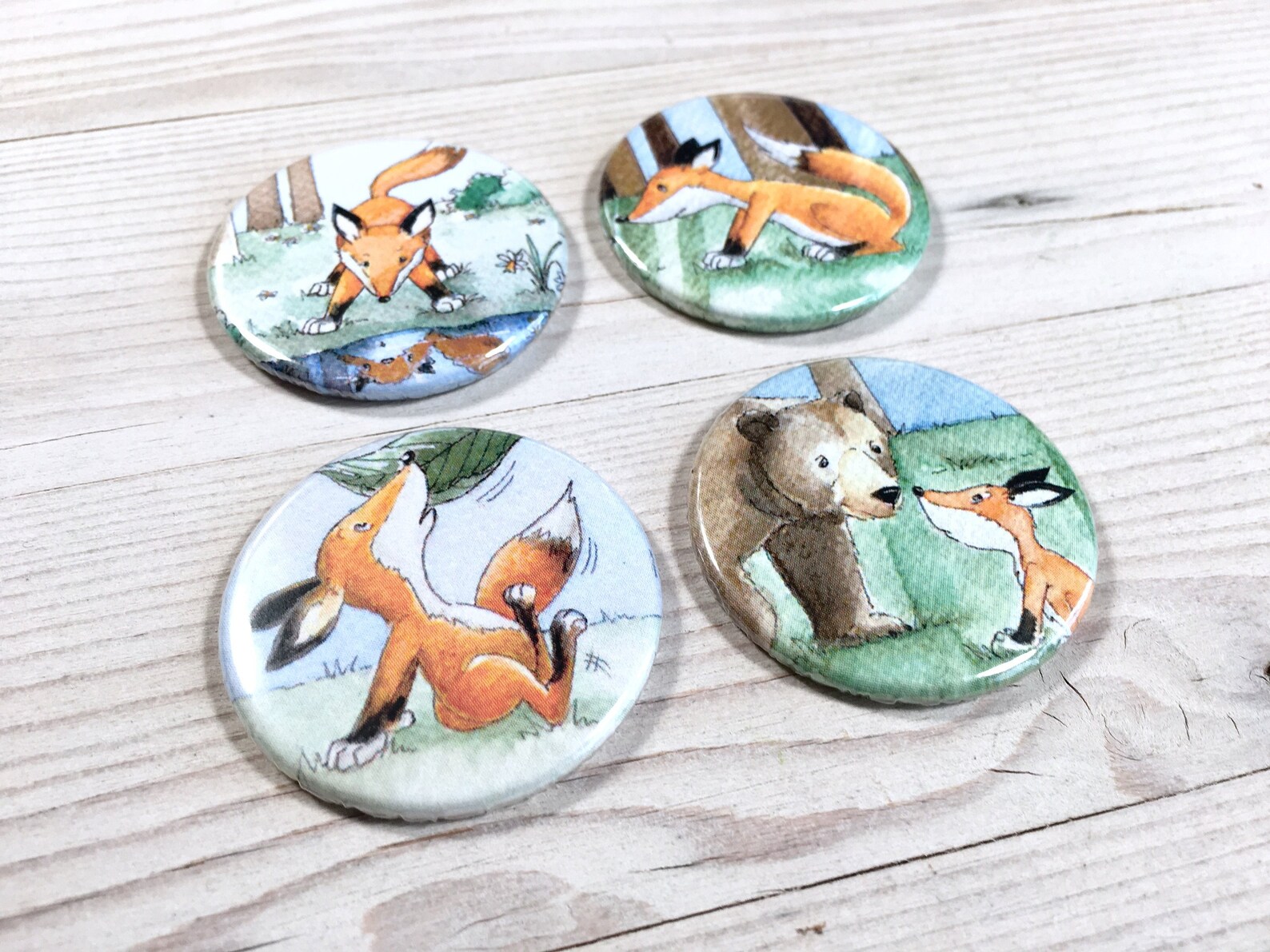 Little Red Fox Illustration Fridge Magnets Set or Badges - Etsy