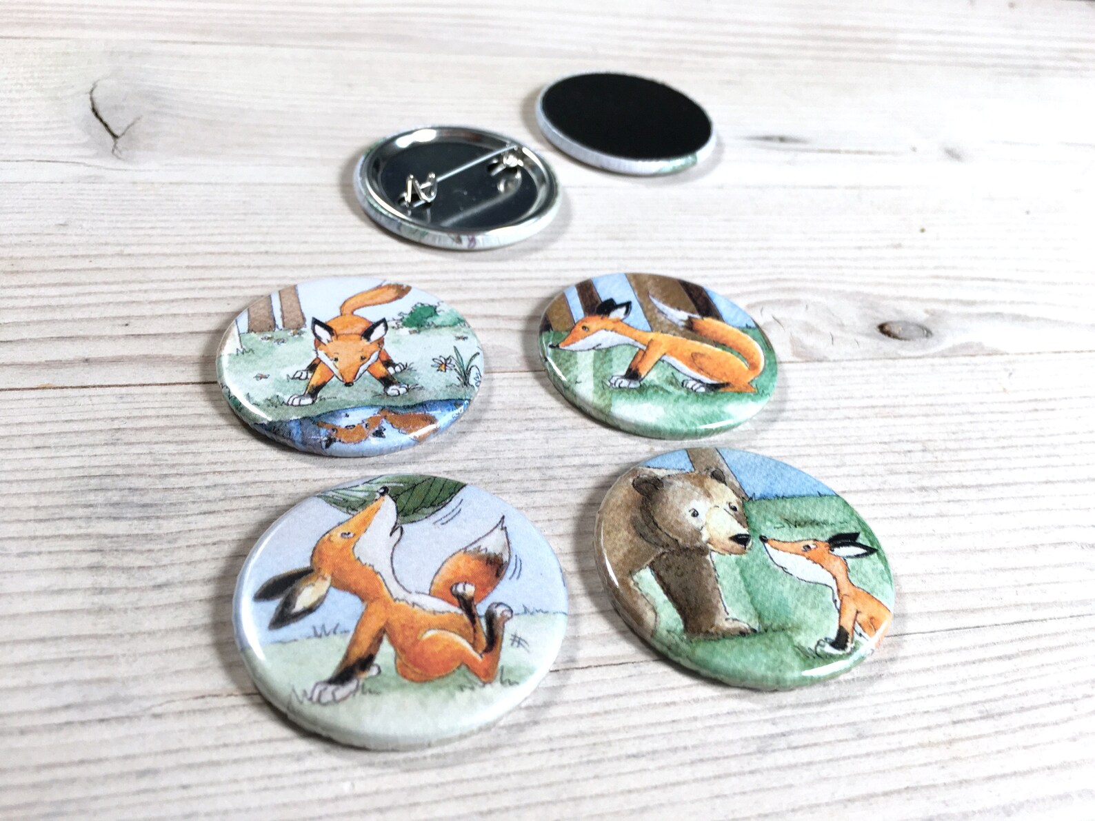 Little Red Fox Illustration Fridge Magnets Set or Badges | Etsy