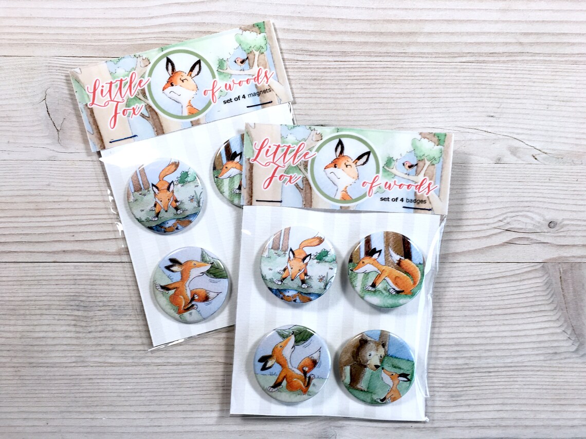 Little Red Fox Illustration Fridge Magnets Set or Badges - Etsy
