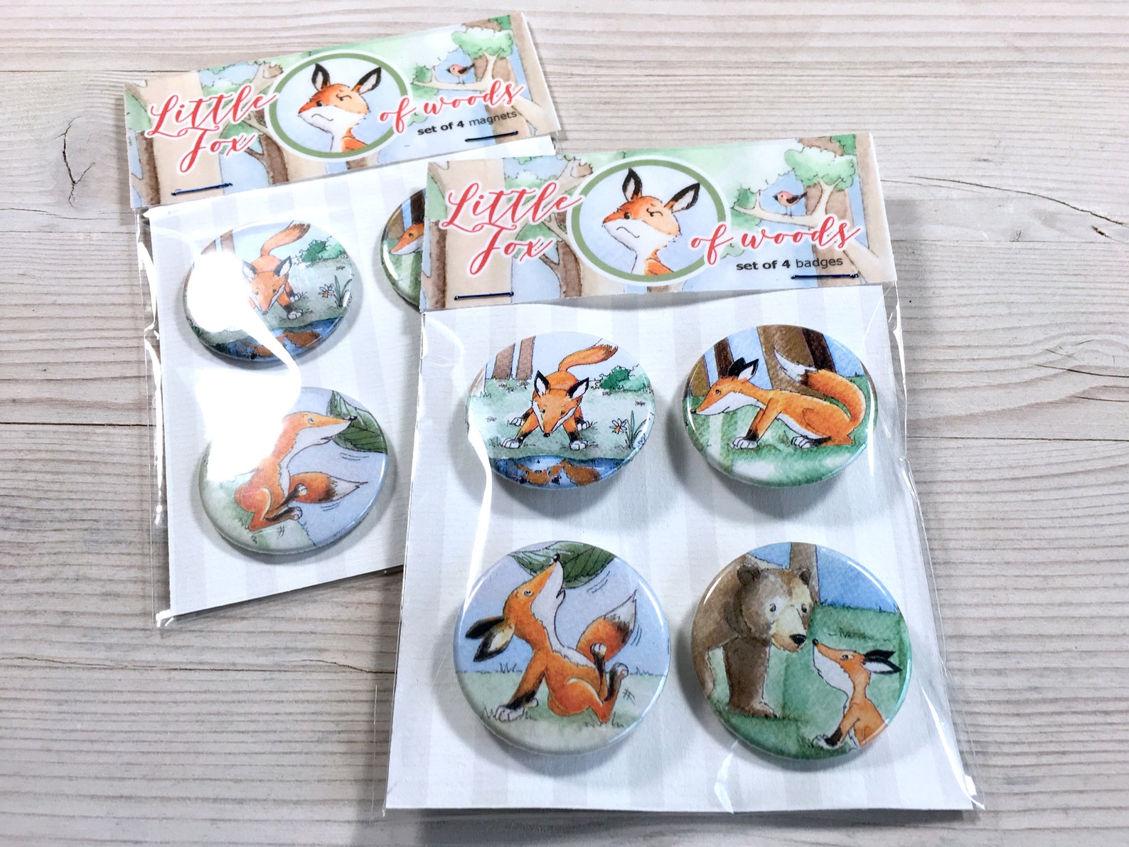 Little Red Fox Illustration Fridge Magnets Set or Badges - Etsy