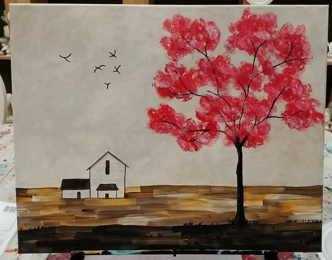 The Red Tree Acrylic Canvas Painting - Etsy