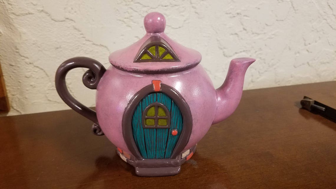 Hand Painted Ceramic Tea Pot Garden / Fairy House - Etsy