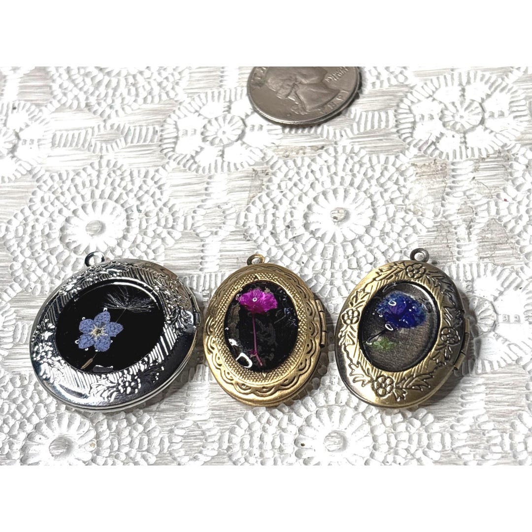 Photo Locket Set: Three Dried Flower Oval Lockets | Handmade in San ...
