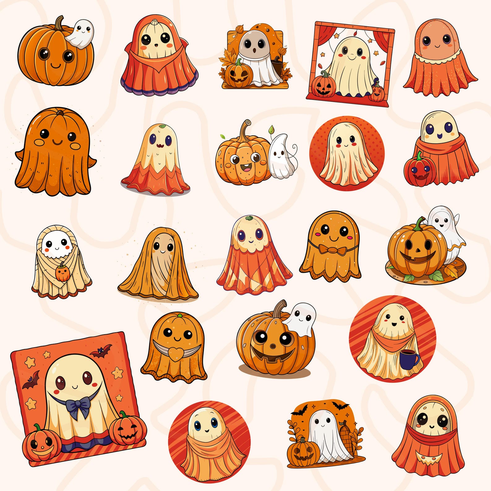 Cute and Cozy Halloween Clipart Bundle, 50 SVG & PNG Images, Friendly ...
