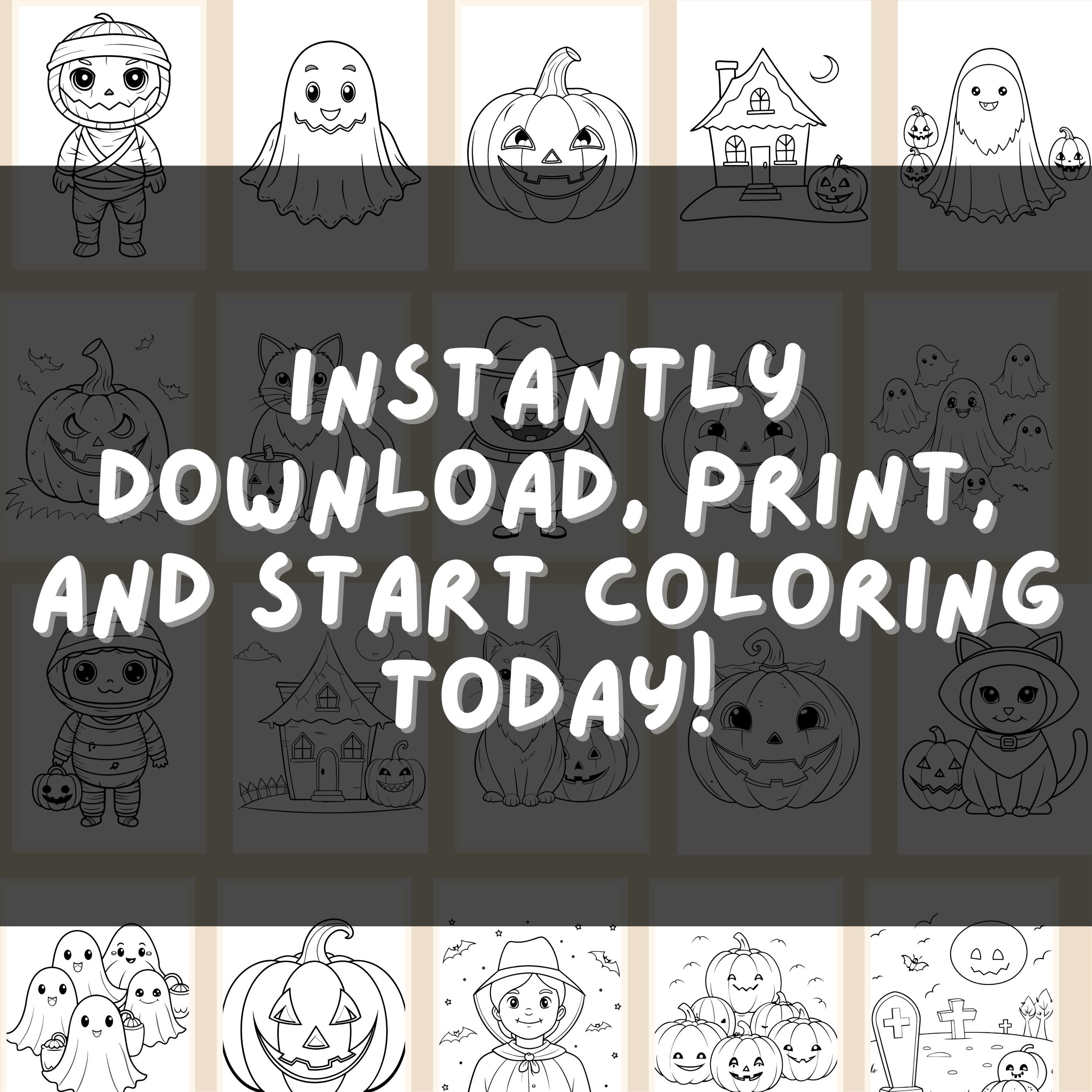 100 Halloween Coloring Pages, Cozy Friendly Halloween Coloring Bundle ...