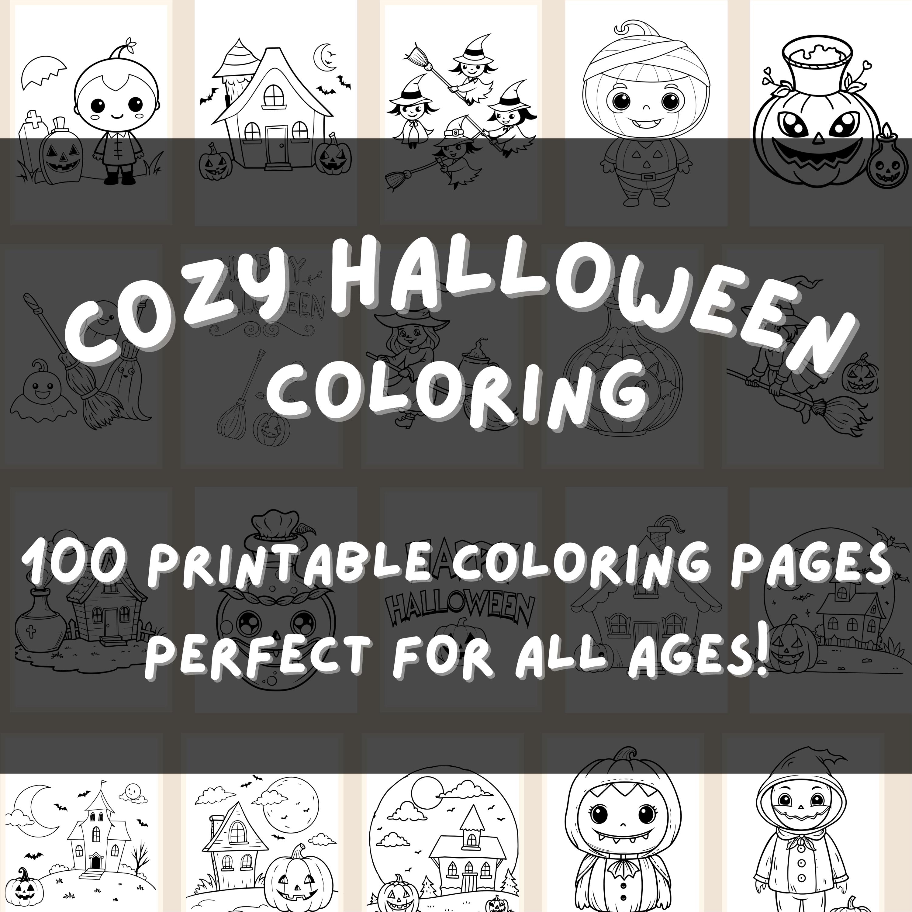 100 Halloween Coloring Pages, Cozy Friendly Halloween Coloring Bundle ...