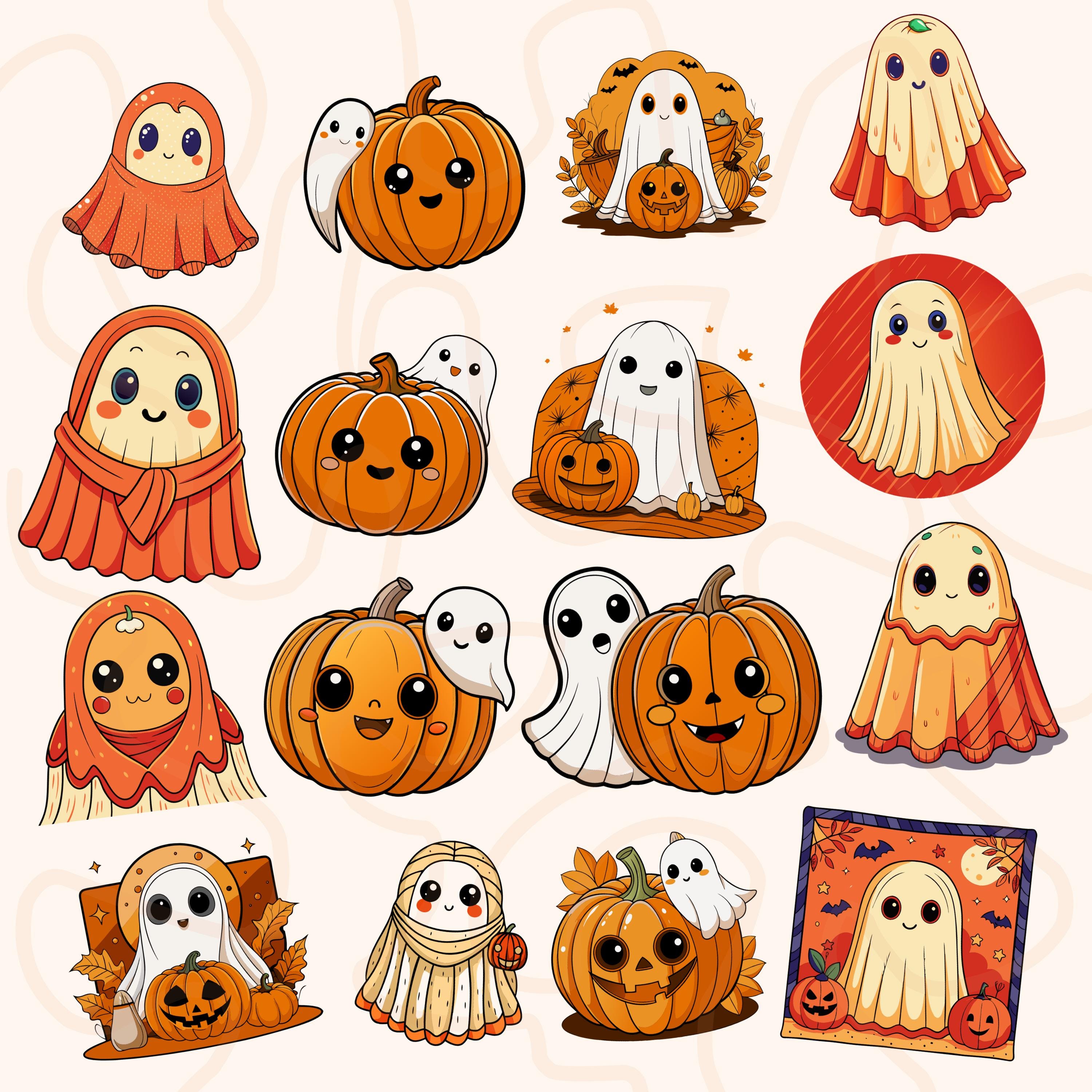 Cute and Cozy Halloween Clipart Bundle, 50 SVG & PNG Images, Friendly ...