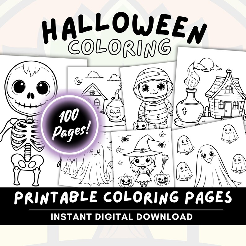 100 Halloween Coloring Pages, Cozy Friendly Halloween Coloring Bundle ...