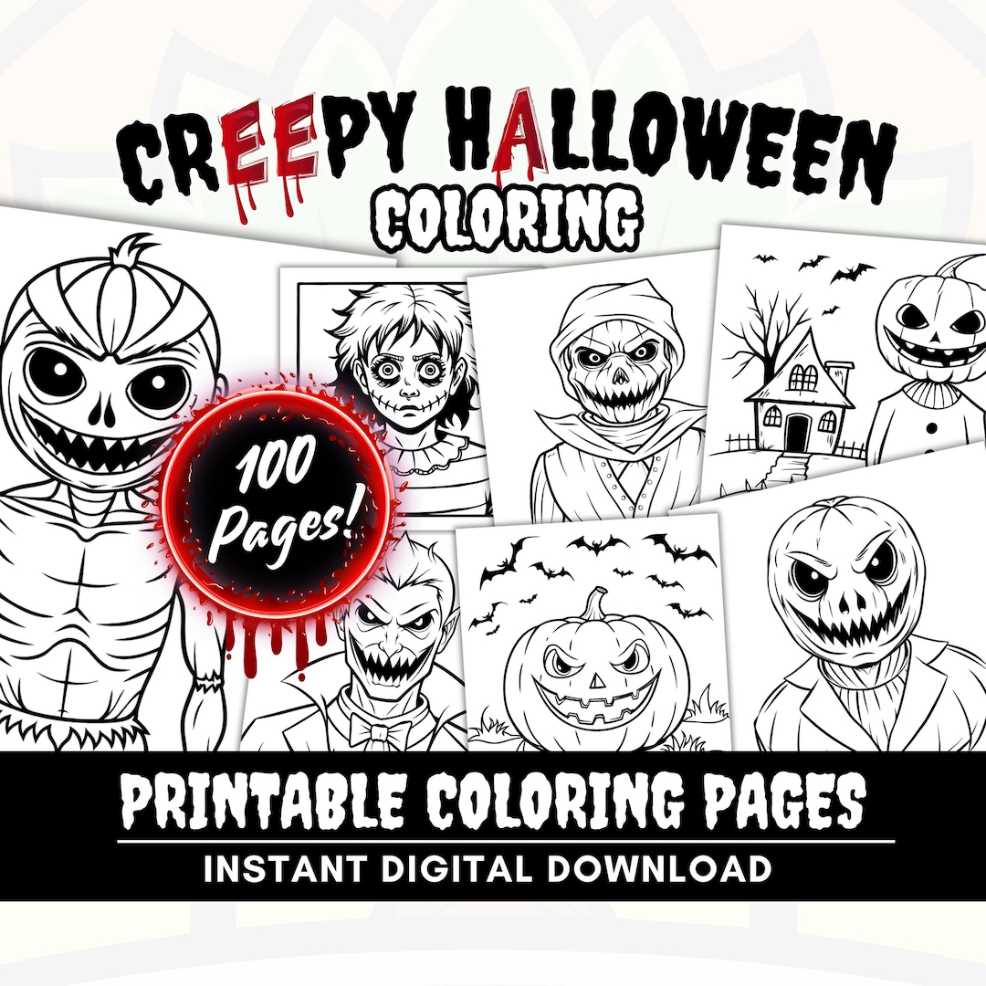 100 Creepy Halloween Coloring Pages, Creepy Halloween Coloring Bundle ...