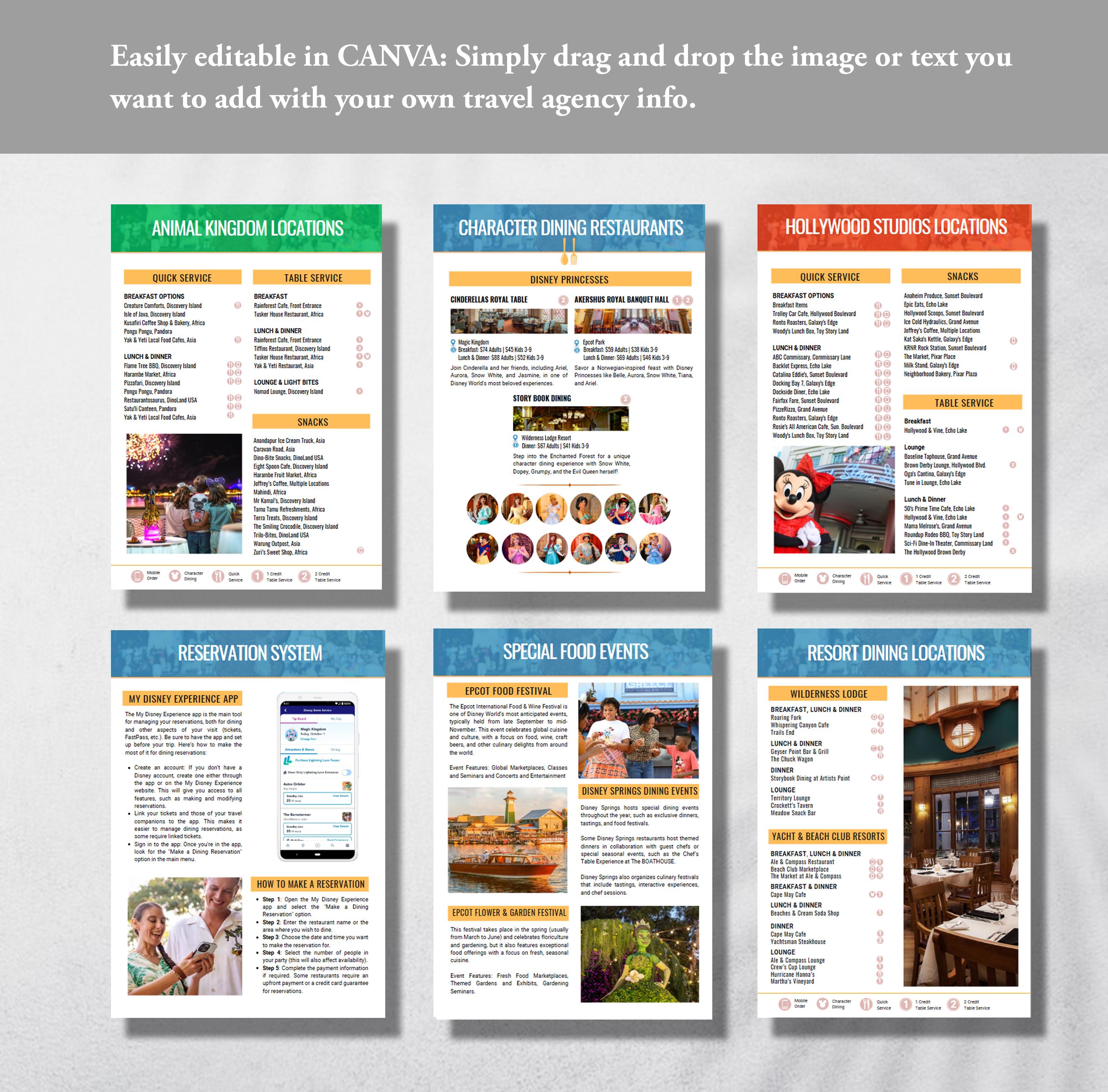 Disney Dining Plan Guide Canva Template, Travel Agent Resource (digital ...