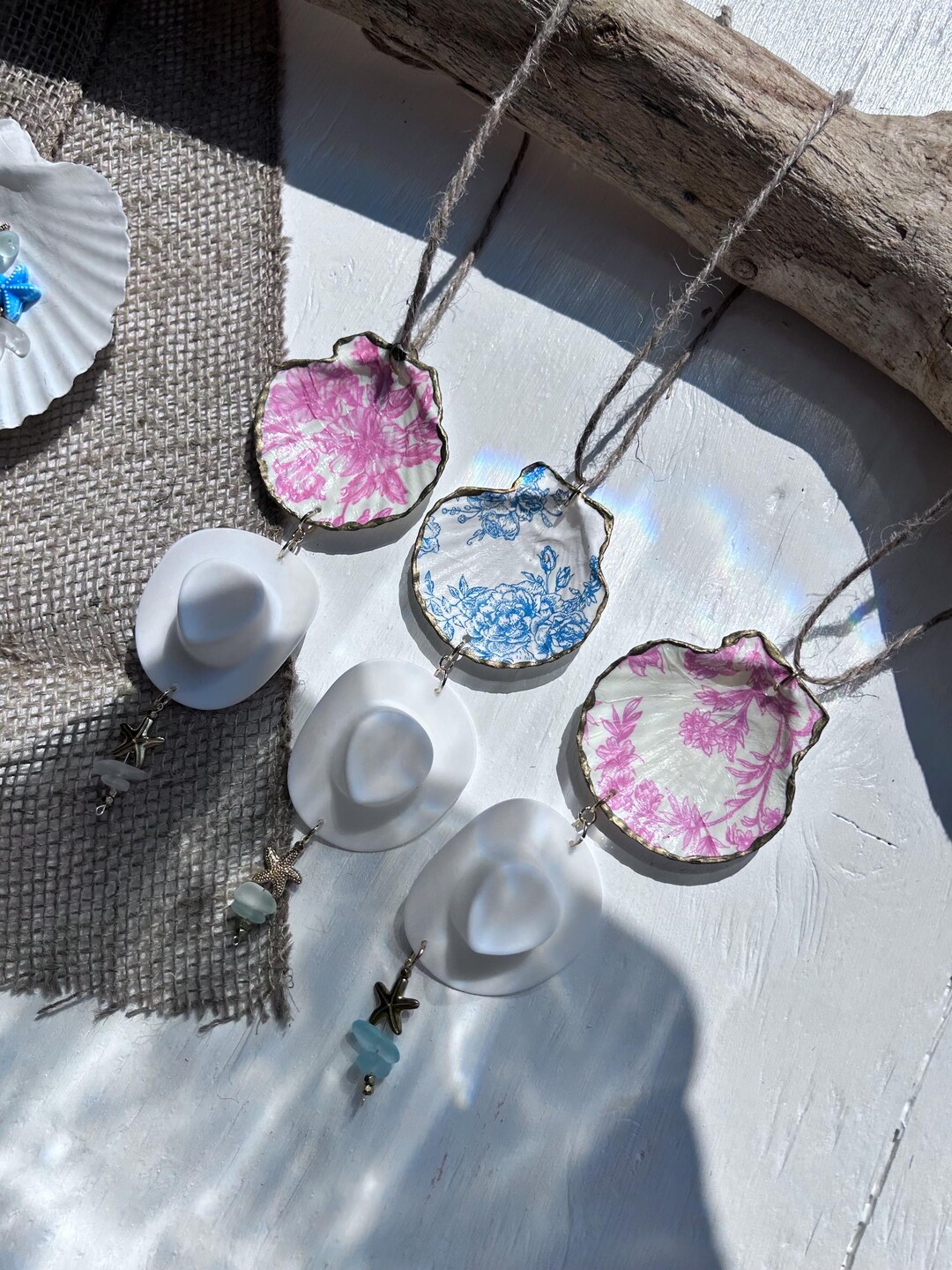 Floral Decoupage Shell Car Charm: Coastal Cowgirl Rearview Mirror ...