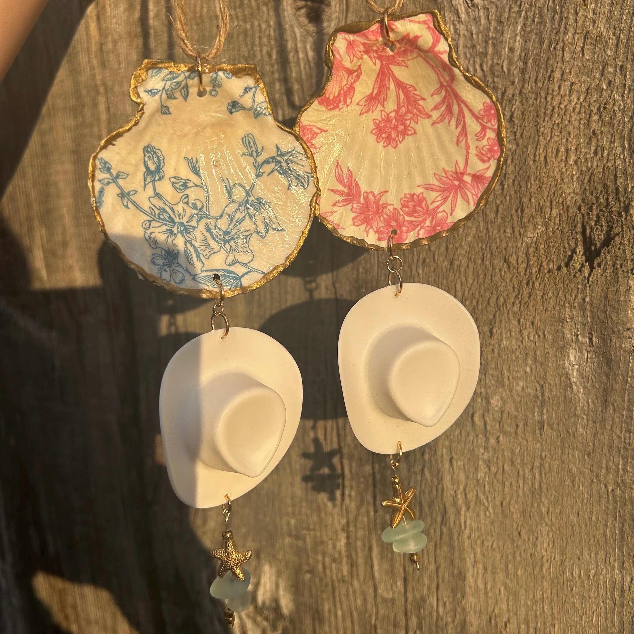 Floral Decoupage Shell Car Charm: Coastal Cowgirl Rearview Mirror ...