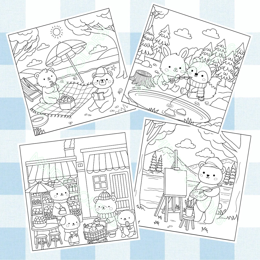Fluffy Friends Digital Coloring Pages - Etsy