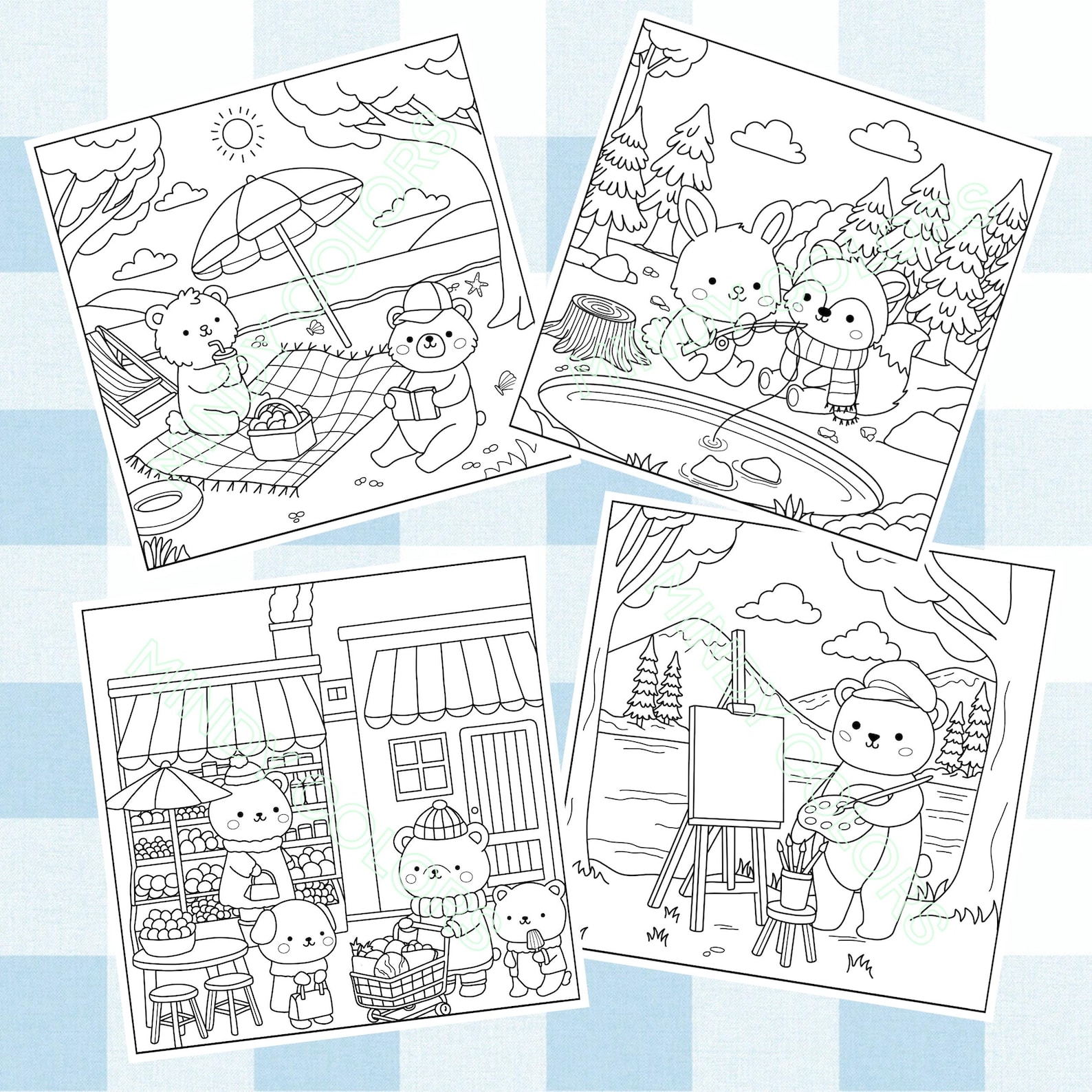 Fluffy Friends Digital Coloring Pages - Etsy