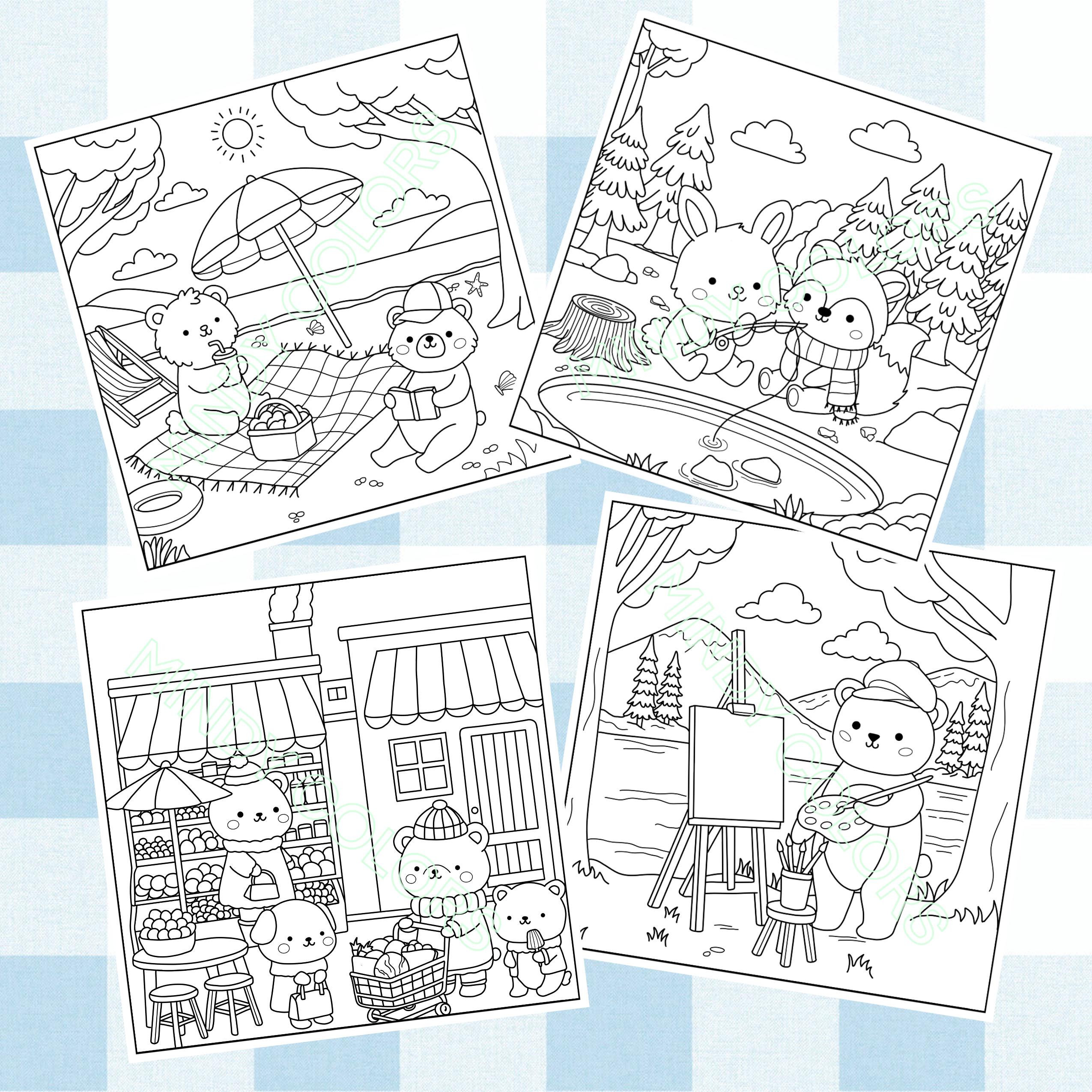 Fluffy Friends Digital Coloring Pages - Etsy