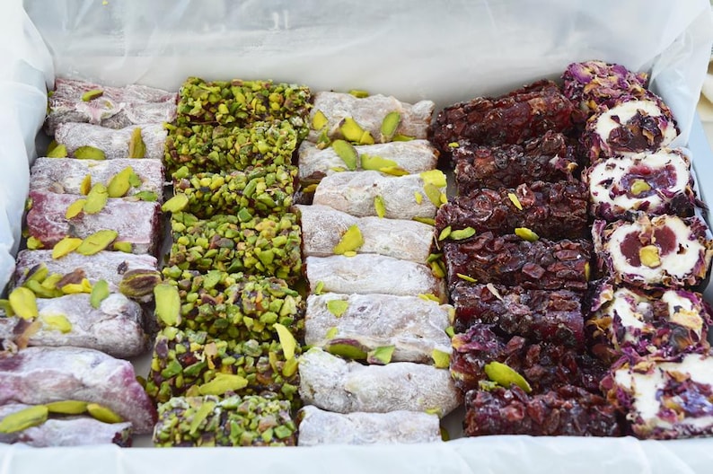 Pistachio Turkish Delight Assortment: Mixed Fruit, Rose, Zereshk (1.6 ...