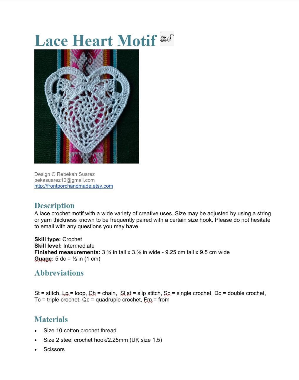 Lace Heart Crochet Motif - Pattern - Etsy