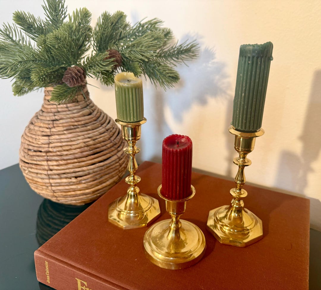 Vintage Brass Set of Three Candlesticks - Etsy