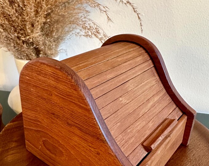 Vintage Teak Roll Top Storage Box MCM - Etsy