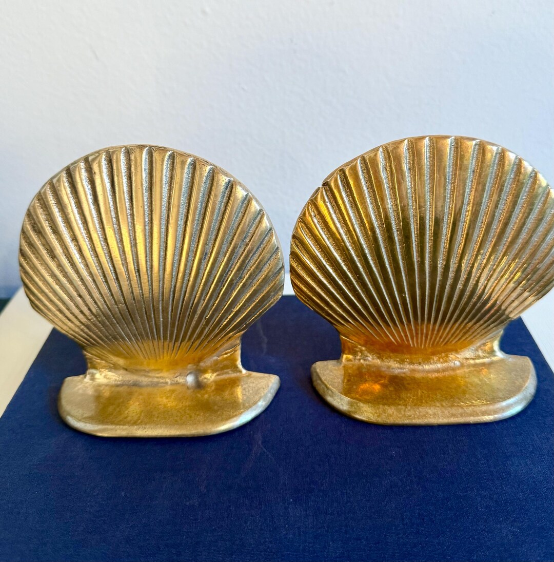Vintage Solid Brass Shell Bookends - Etsy