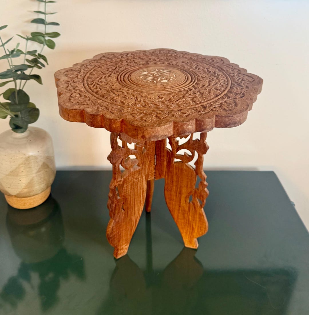 Vintage Carved Wood Folding Plant Stand/ Side Table - Etsy