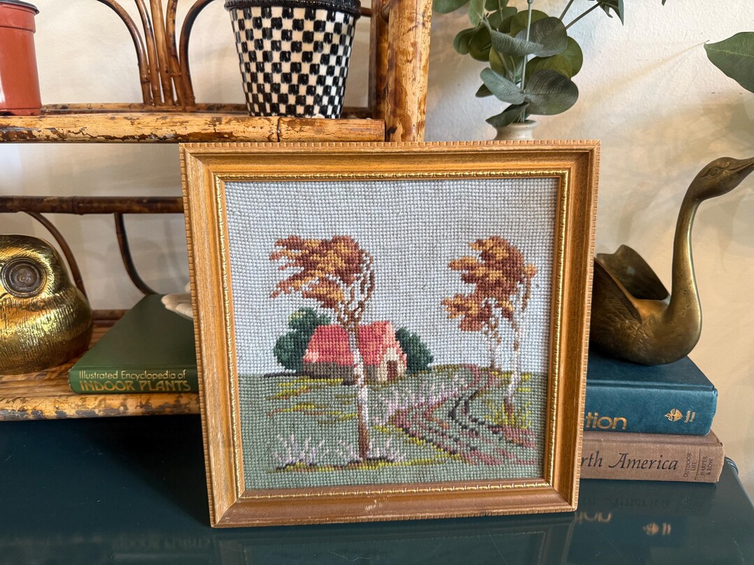 Vintage Framed Landscape Needlepoint Art - Etsy