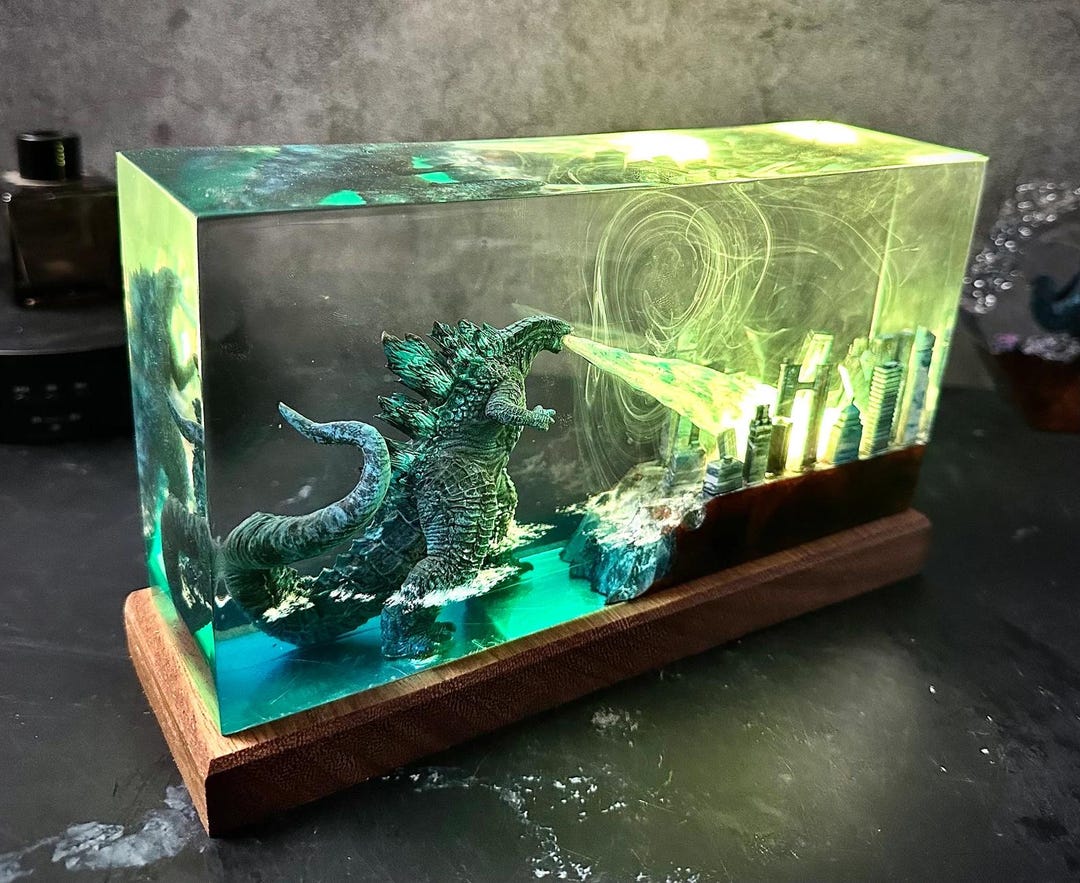 Godzilla Attack Monster Resin Lamp,diorama Resin Epoxy,custom Night ...