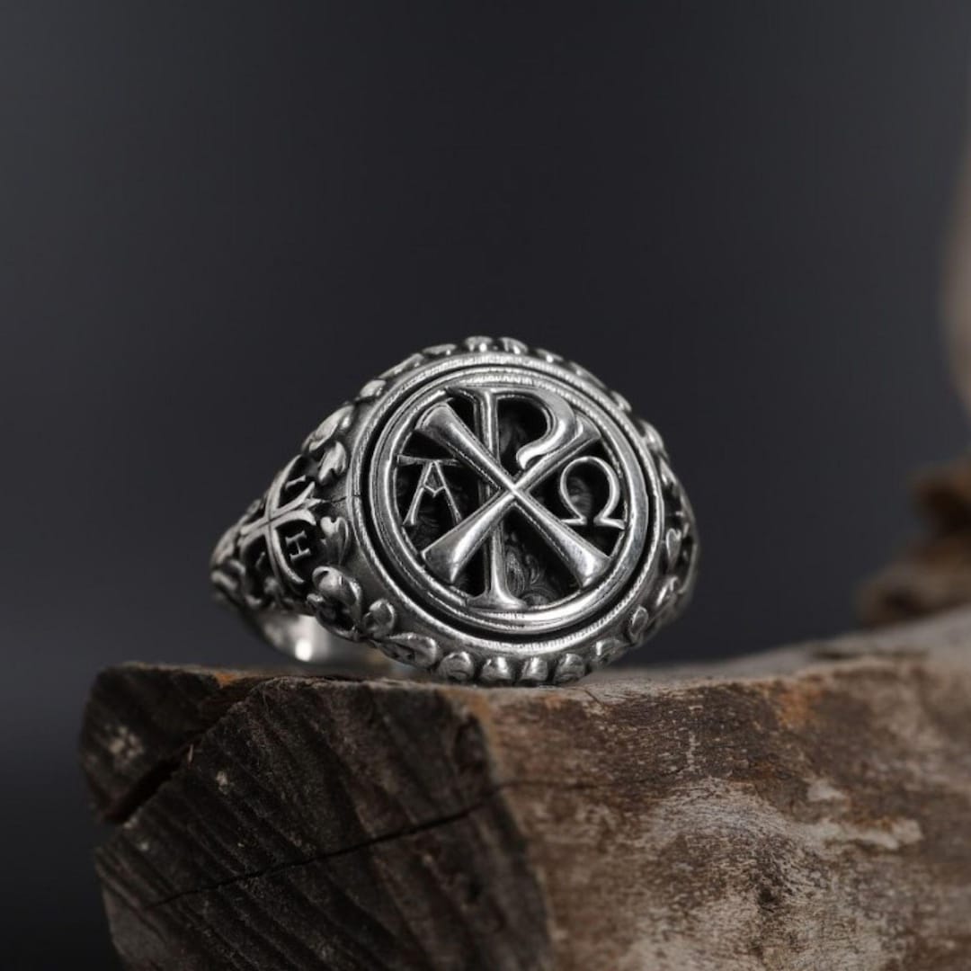 Sterling Silver Chi Rho Ring: Christian Signet Ring for Men - Etsy