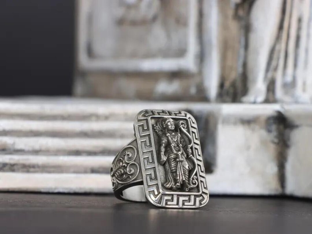 Silver Hindu God Rama Ring, Spiritual Ring for Men, Ram Bhakt Ring ...